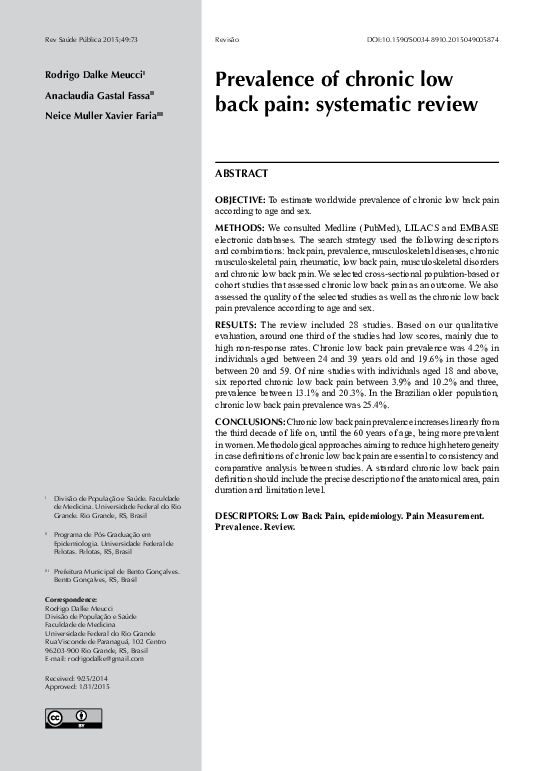 (PDF) Prevalence of chronic low back pain: systematic review