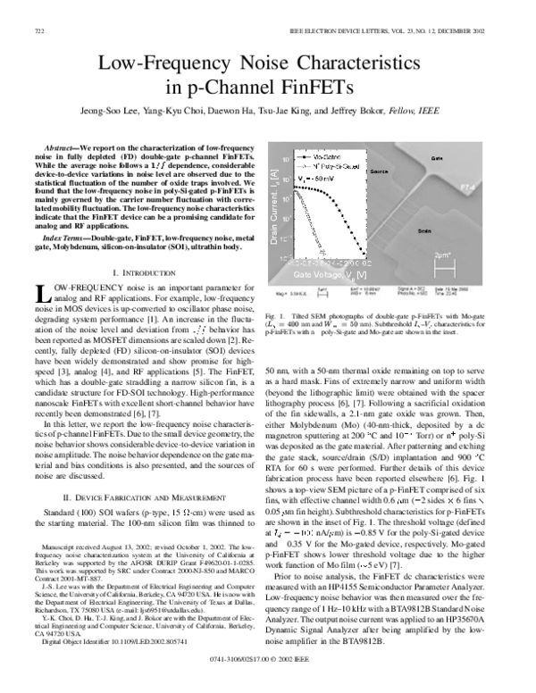 (PDF) Low-frequency noise characteristics in p-channel FinFETs