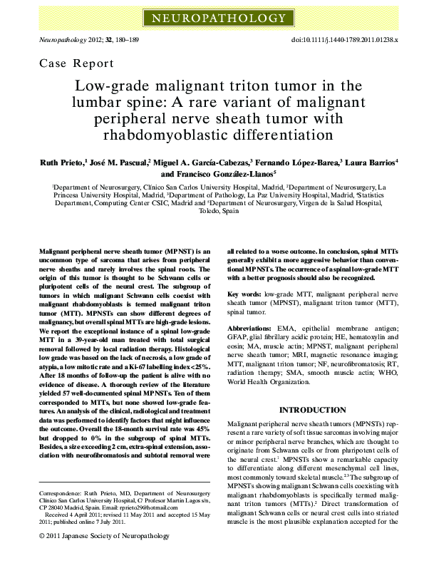 (PDF) Low-grade malignant triton tumor in the lumbar spine: A rare ...