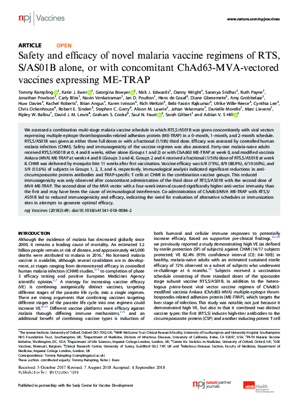 (PDF) Safety and efficacy of novel malaria vaccine regimens of RTS,S ...