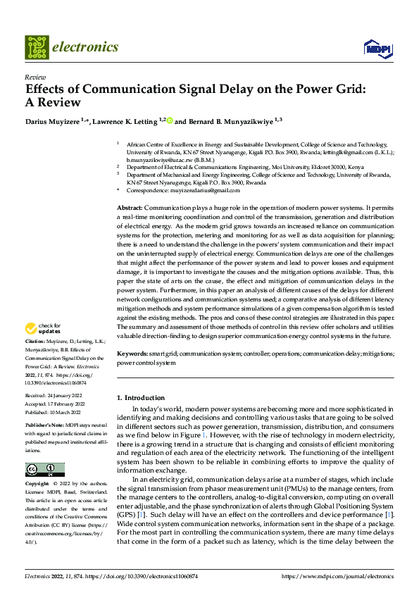 (PDF) Effects of Communication Signal Delay on the Power Grid: A Review