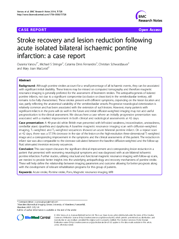 (PDF) Stroke recovery and lesion reduction following acute isolated ...