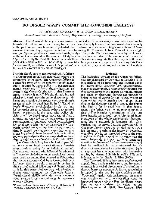 (PDF) Do digger wasps commit the concorde fallacy?