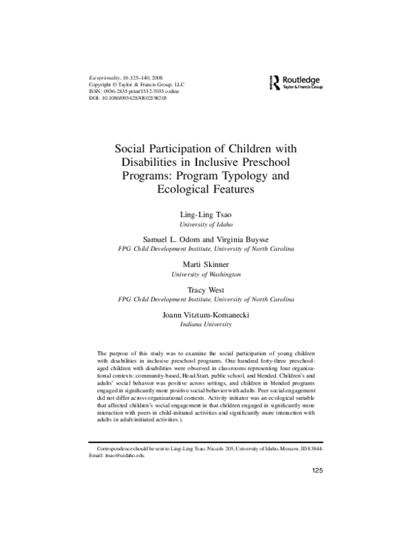 (PDF) Social Participation of Children with Disabilities in Inclusive ...