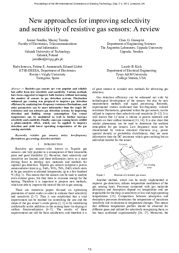 (PDF) New approaches for improving selectivity and sensitivity of resistive gas sensors: a ...