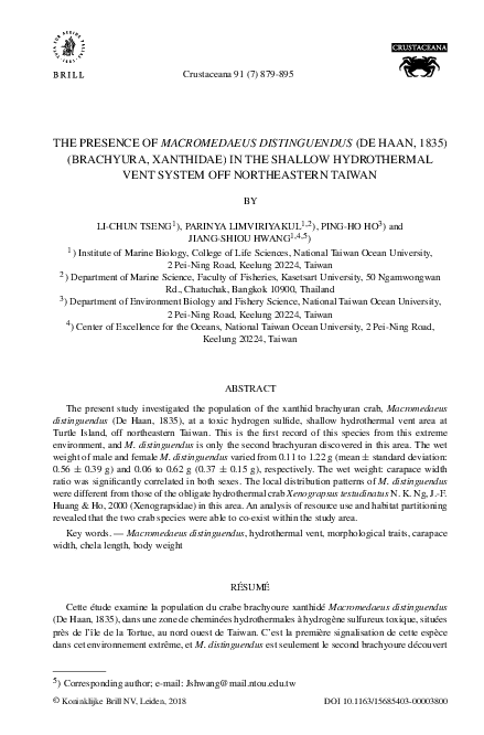 (PDF) The presence of Macromedaeus distinguendus (De Haan, 1835 ...