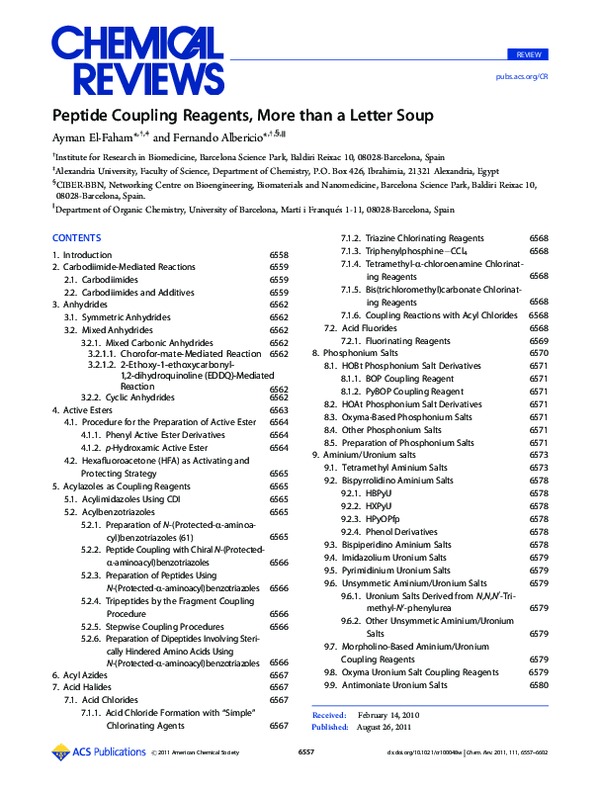 (PDF) Peptide Coupling Reagents, More than a Letter Soup