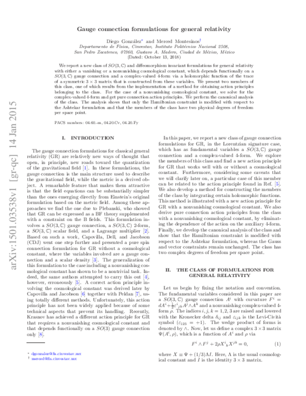 (PDF) Gauge connection formulations for general relativity