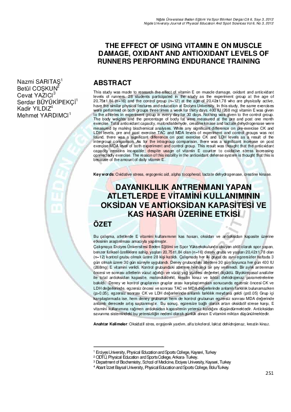 (PDF) The Effect of Using Vitamin e on Muscle Damage, Oxidant and ...