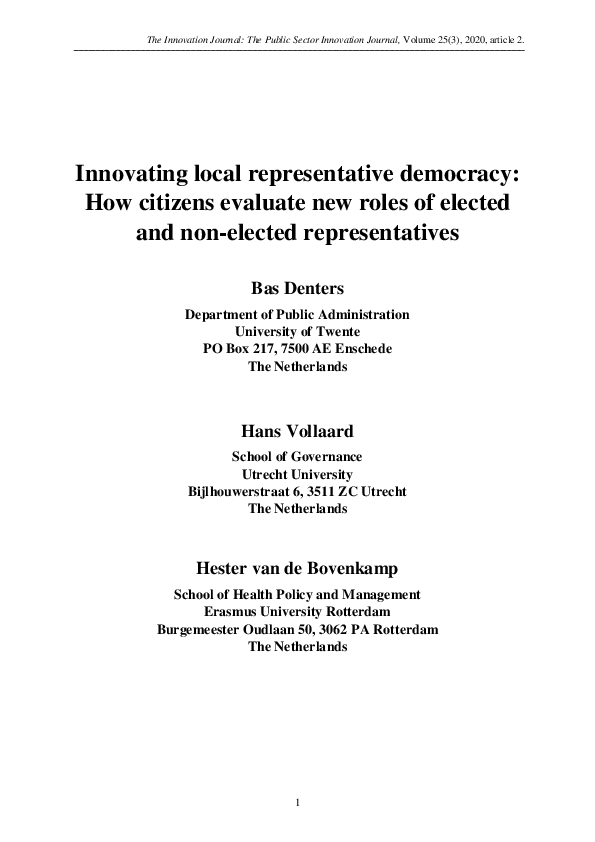 (PDF) Innovating local representative democracy: How citizens evaluate ...