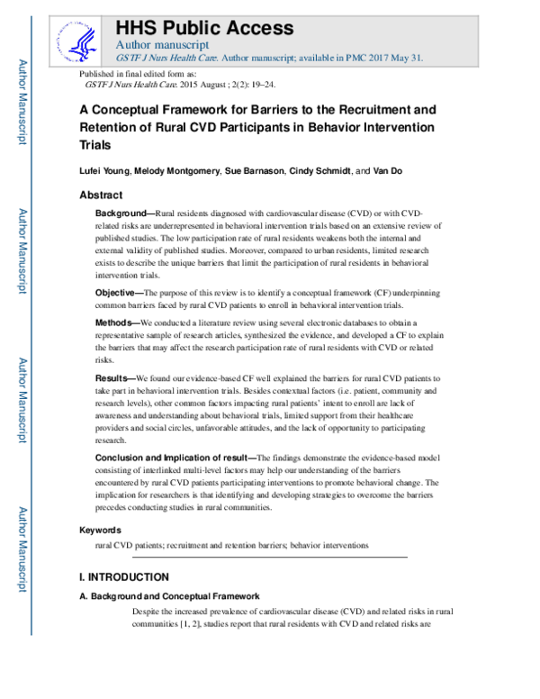 (PDF) A Conceptual Framework for Barriers to the Recruitment and Retention of Rural CVD ...