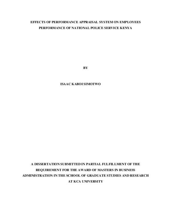 Pdf Effects Of Performance Appraisal System On Employees Performance Of National Police