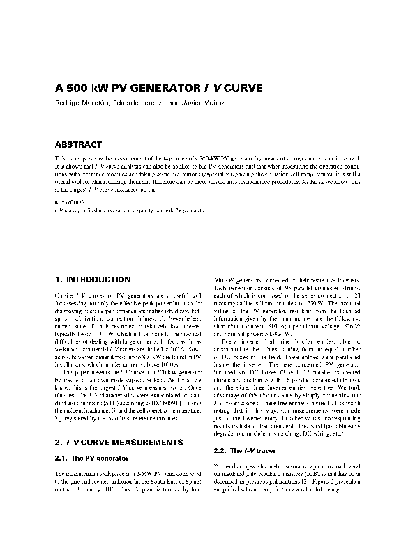 (PDF) A 500-kW PV generator I–V curve