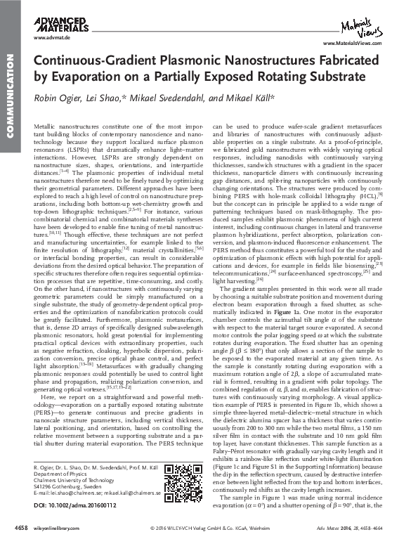 (PDF) Continuous-Gradient Plasmonic Nanostructures Fabricated by ...