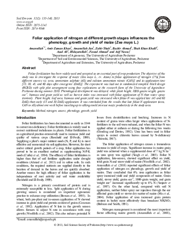Pdf Foliar Application Of Nitrogen At Different Growth Stages Influences The Phenology Growth