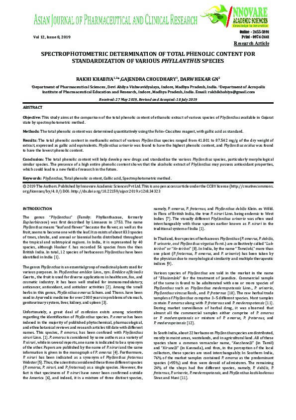 (PDF) Spectrophotometric determination of total phenolics by solvent ...