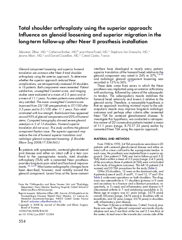 (PDF) Total shoulder arthroplasty using the superior approach ...