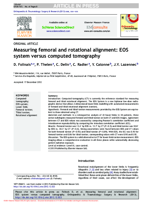 (PDF) Measuring femoral and rotational alignment: EOS system versus ...