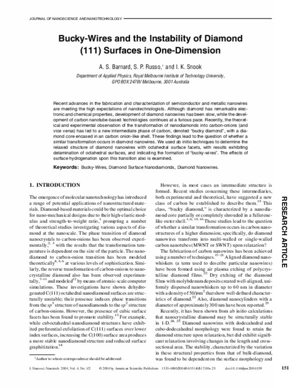 (PDF) Bucky-Wires and the Instability of Diamond (111) Surfaces in One ...