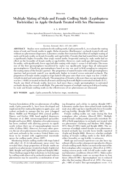 (PDF) Multiple Mating of Male and Female Codling Moth (Lepidoptera ...