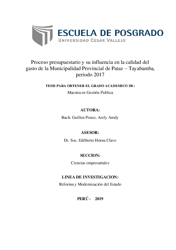 (PDF) Proceso presupuestario y su influencia en la calidad del gasto de ...