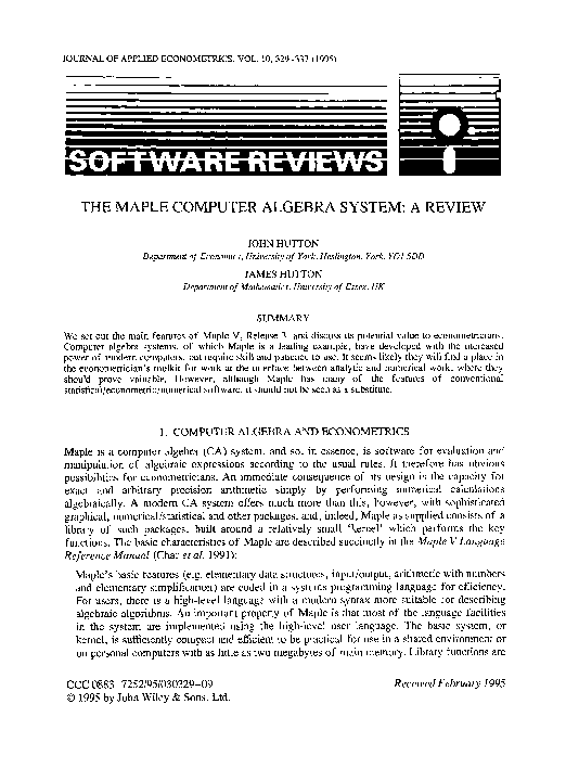 (PDF) The Maple computer algebra system: A review