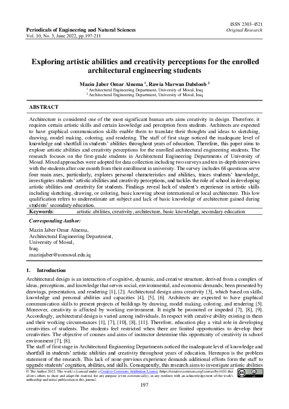 (PDF) ‎ Exploring artistic abilities and creativity perceptions for the enrolled architectural ...