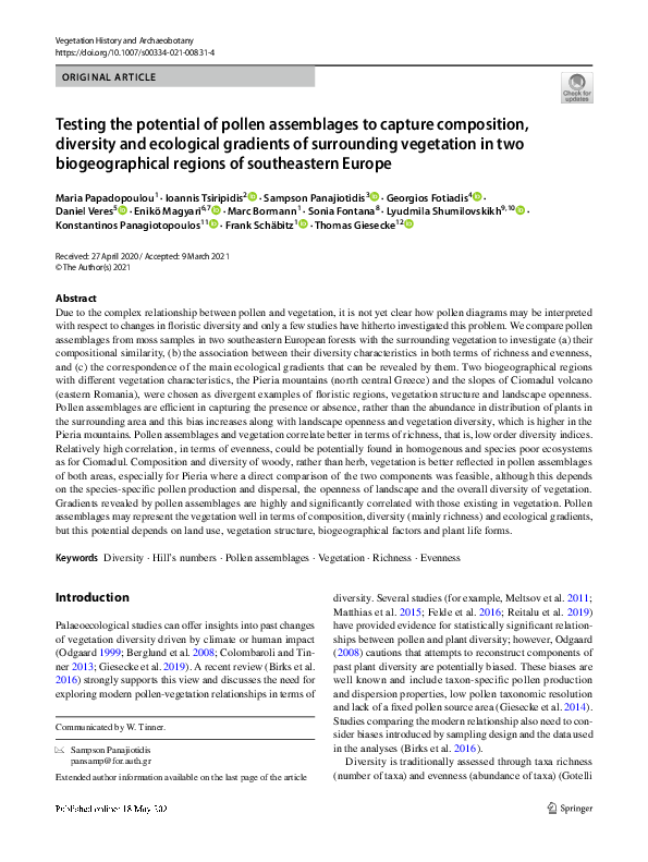 (PDF) Testing the potential of pollen assemblages to capture ...