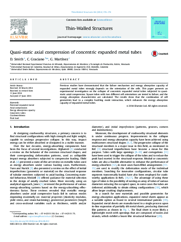 (PDF) Quasi-static axial compression of concentric expanded metal tubes