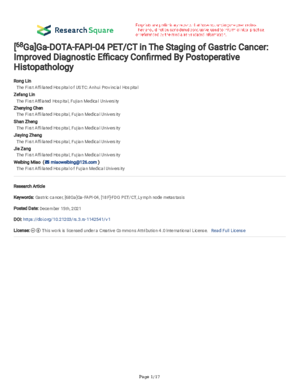 (PDF) Comparative Efficacy of [68Ga]Ga-DOTA-FAPI-04 in Gastric Cancer