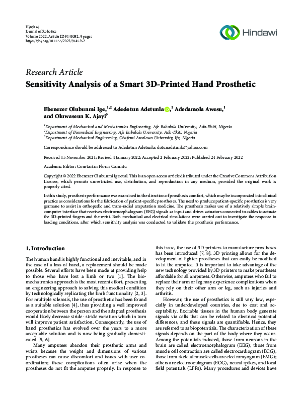 (PDF) Sensitivity Analysis of a Smart 3D-Printed Hand Prosthetic