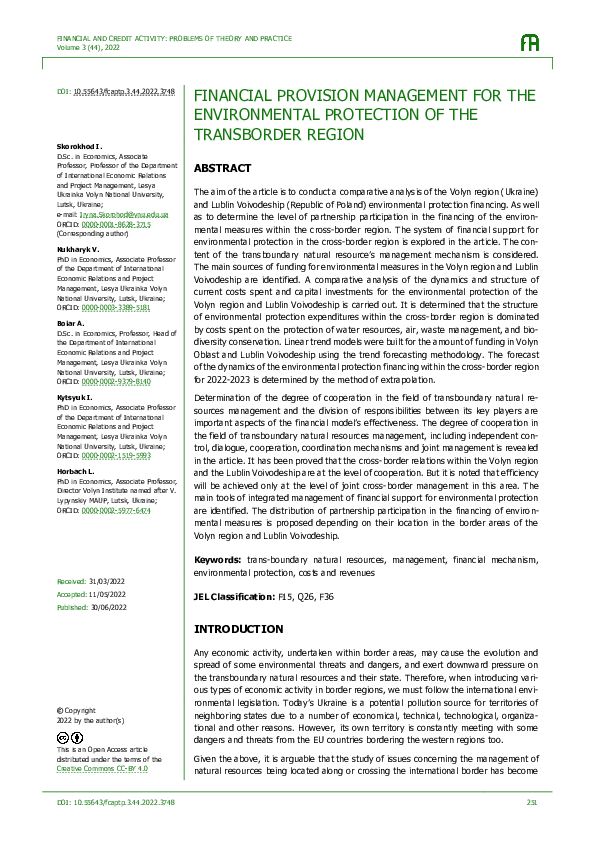 (PDF) Financial Provision Management for the Environmental Protection ...