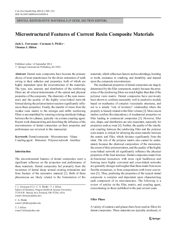 (PDF) Microstructural Features of Current Resin Composite Materials