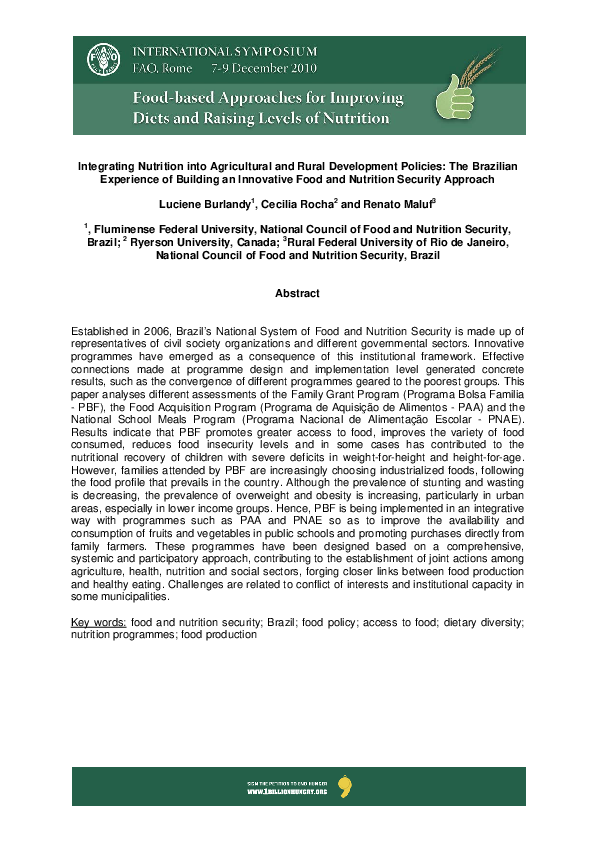 (PDF) Integrating nutrition into agricultural and rural development ...