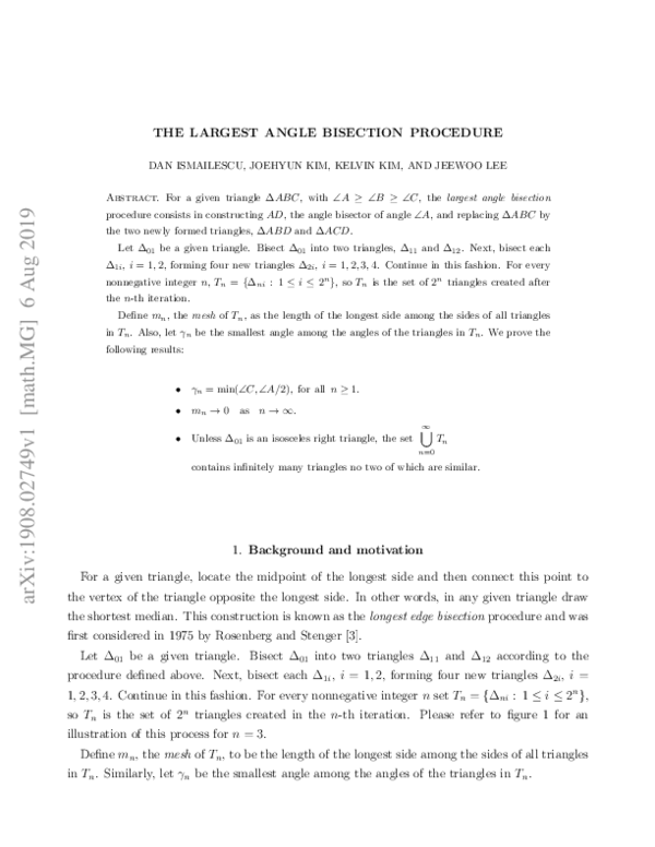 Pdf The Largest Angle Bisection Procedure