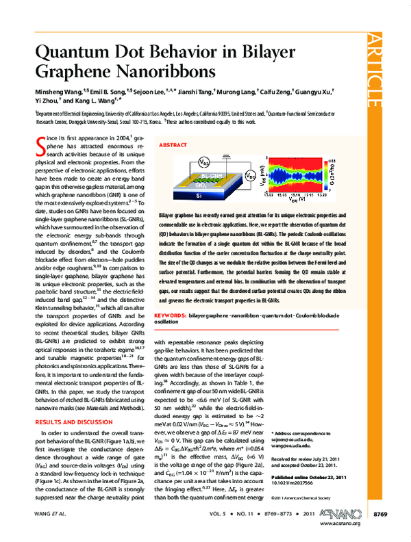 (PDF) Quantum Dot Behavior in Bilayer Graphene Nanoribbons