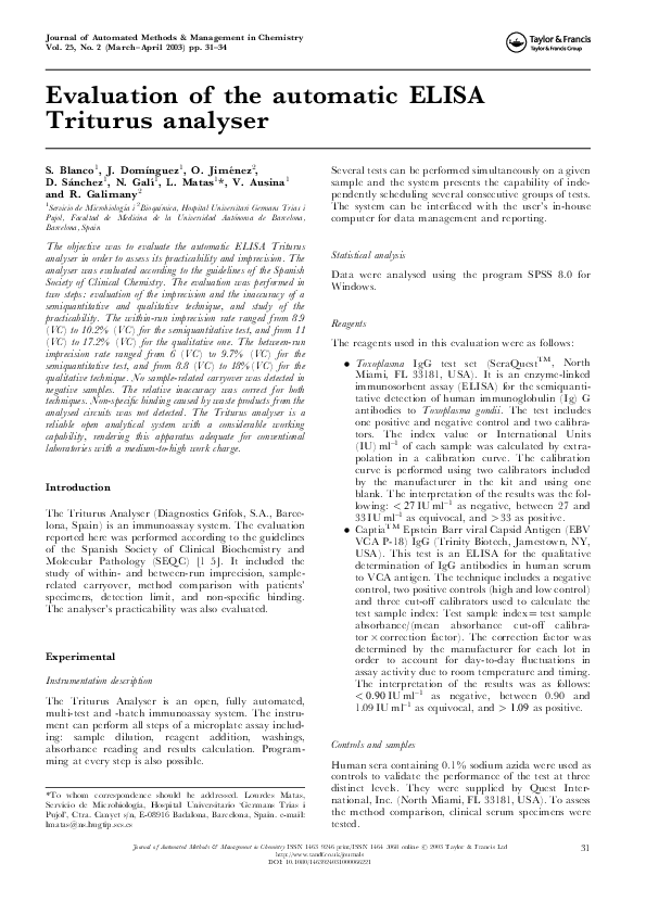 (PDF) Evaluation of the automatic ELISA Triturus analyser