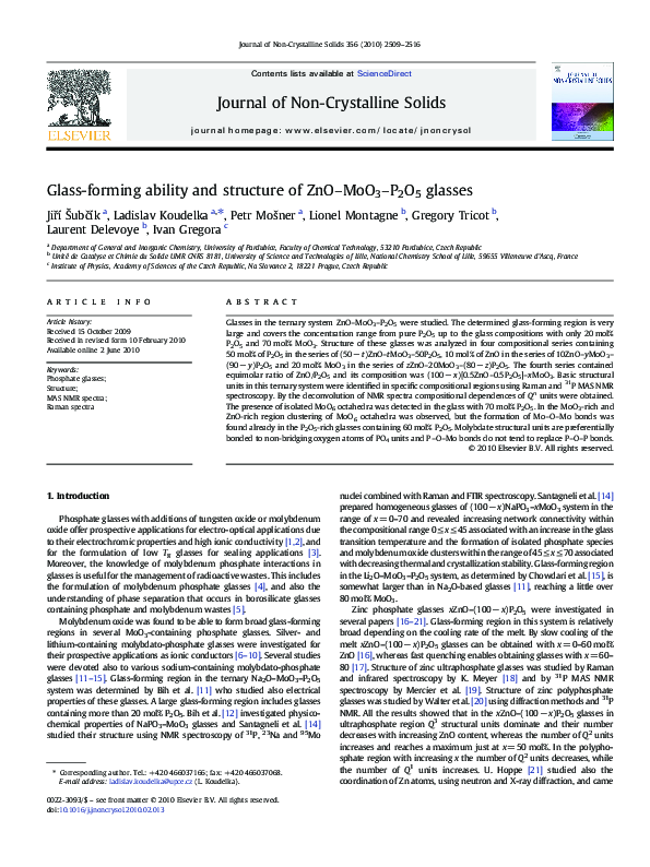 (PDF) Glass-forming ability and structure of ZnO–MoO3–P2O5 glasses