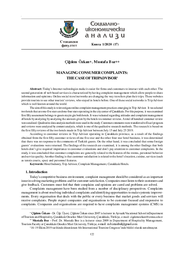 (PDF) Managing Consumer Complaints: the Case оf Tripadvisor