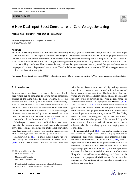 Pdf A New Dual Input Boost Converter With Zero Voltage Switching