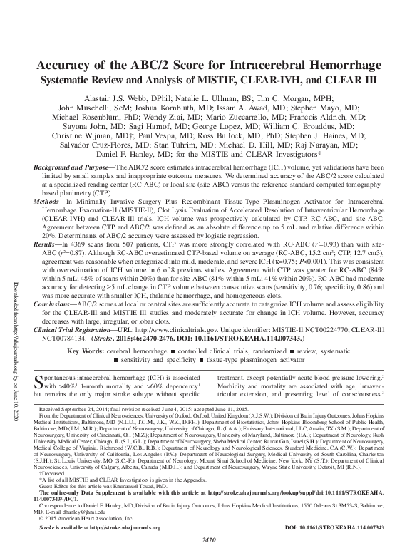 (PDF) Accuracy of the ABC/2 Score for Intracerebral Hemorrhage ...