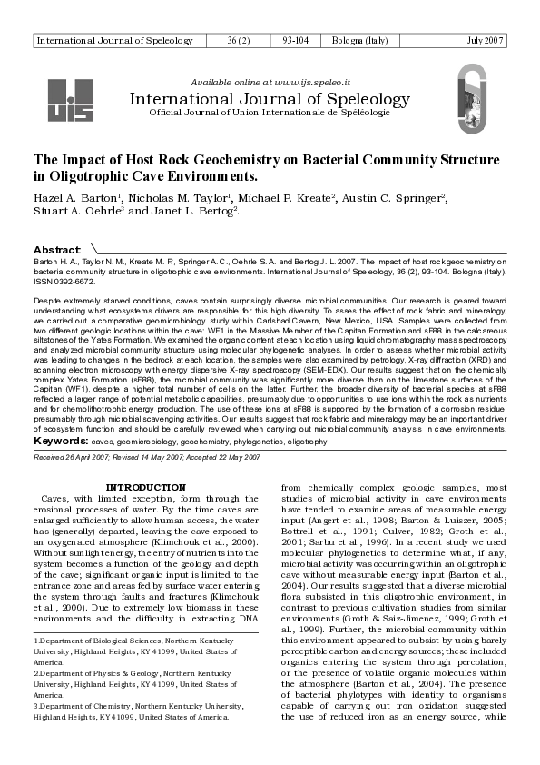 (PDF) The impact of host rock geochemistry on bacterial community structure in oligotrophic cave ...