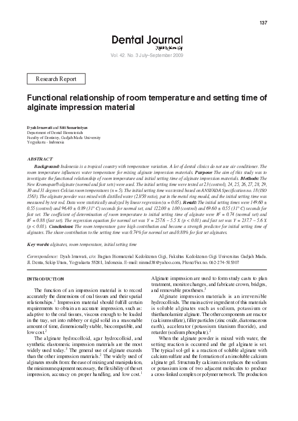 (PDF) Functional relationship of room temperature and setting time of ...