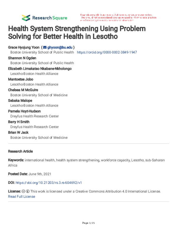 (PDF) Health System Strengthening Using Problem Solving for Better ...