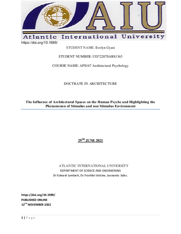 (PDF) The Influence of Architectural Spaces on the Human Psyche and ...