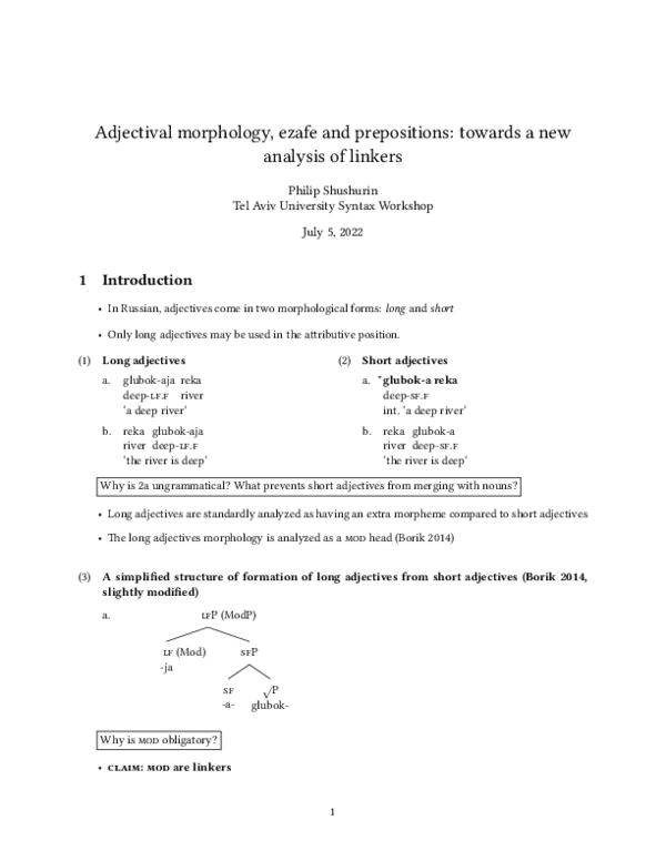 (PDF) Adjectival morphology, ezafe and prepositions: towards a new ...