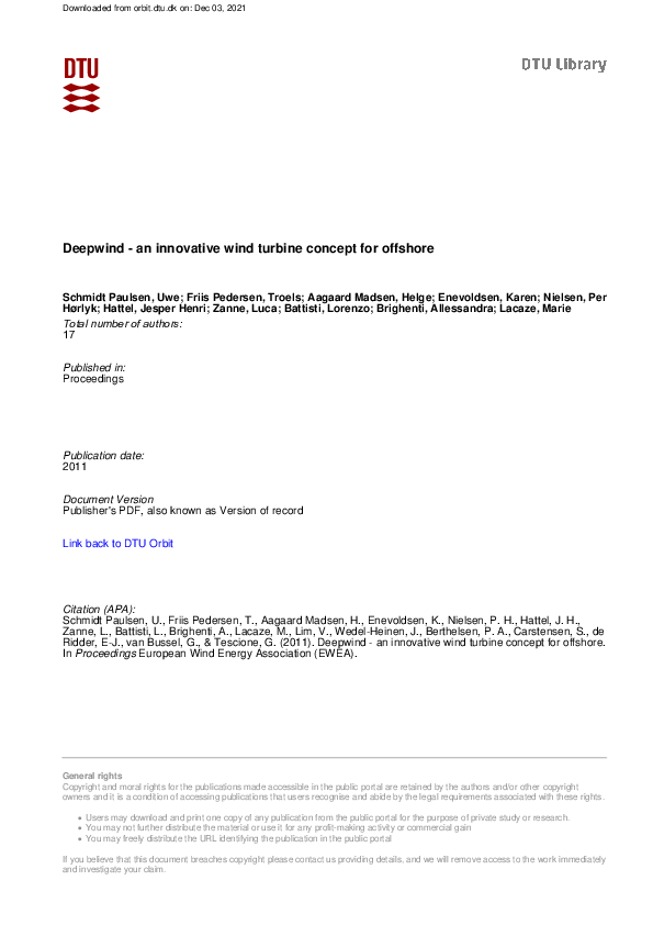 (PDF) DeepWind an innovative wind turbine concept for offshore