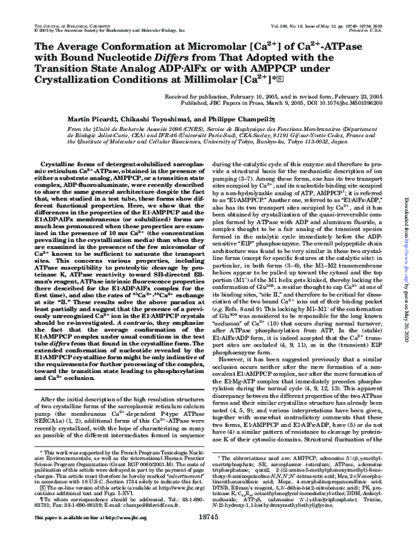 (PDF) The Average Conformation at Micromolar [Ca2+] of Ca2+-ATPase with ...