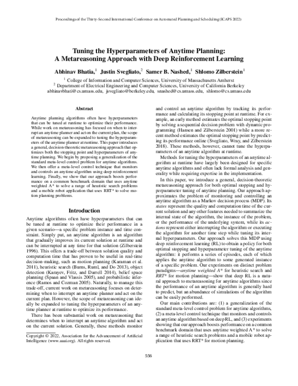 (PDF) Tuning the Hyperparameters of Anytime Planning: A Metareasoning Approach with Deep ...