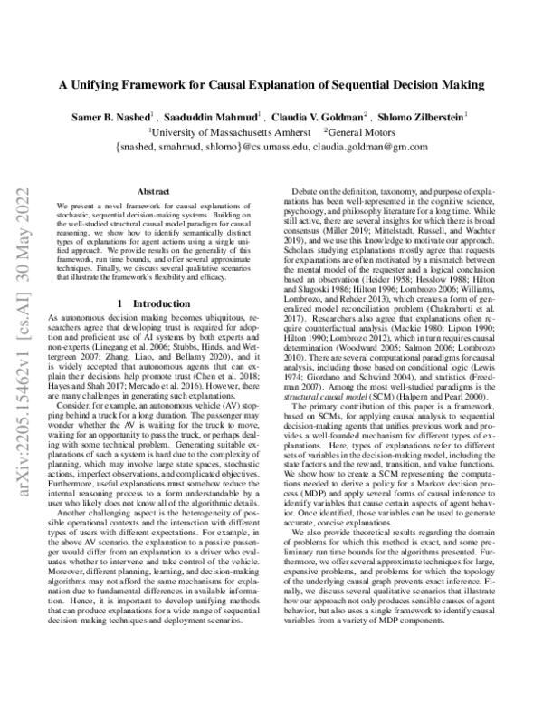 (PDF) A Unifying Framework for Causal Explanation of Sequential Decision Making